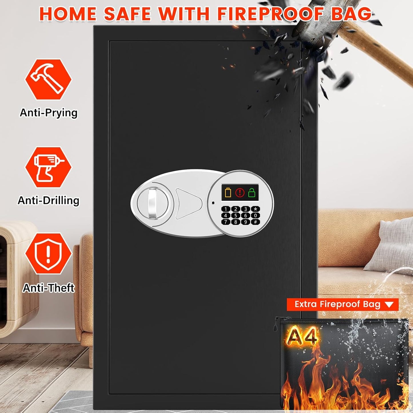 (New Open Box) 4.5 cu ft Safe Box Fireproof Waterproof with A4 Firepro ...