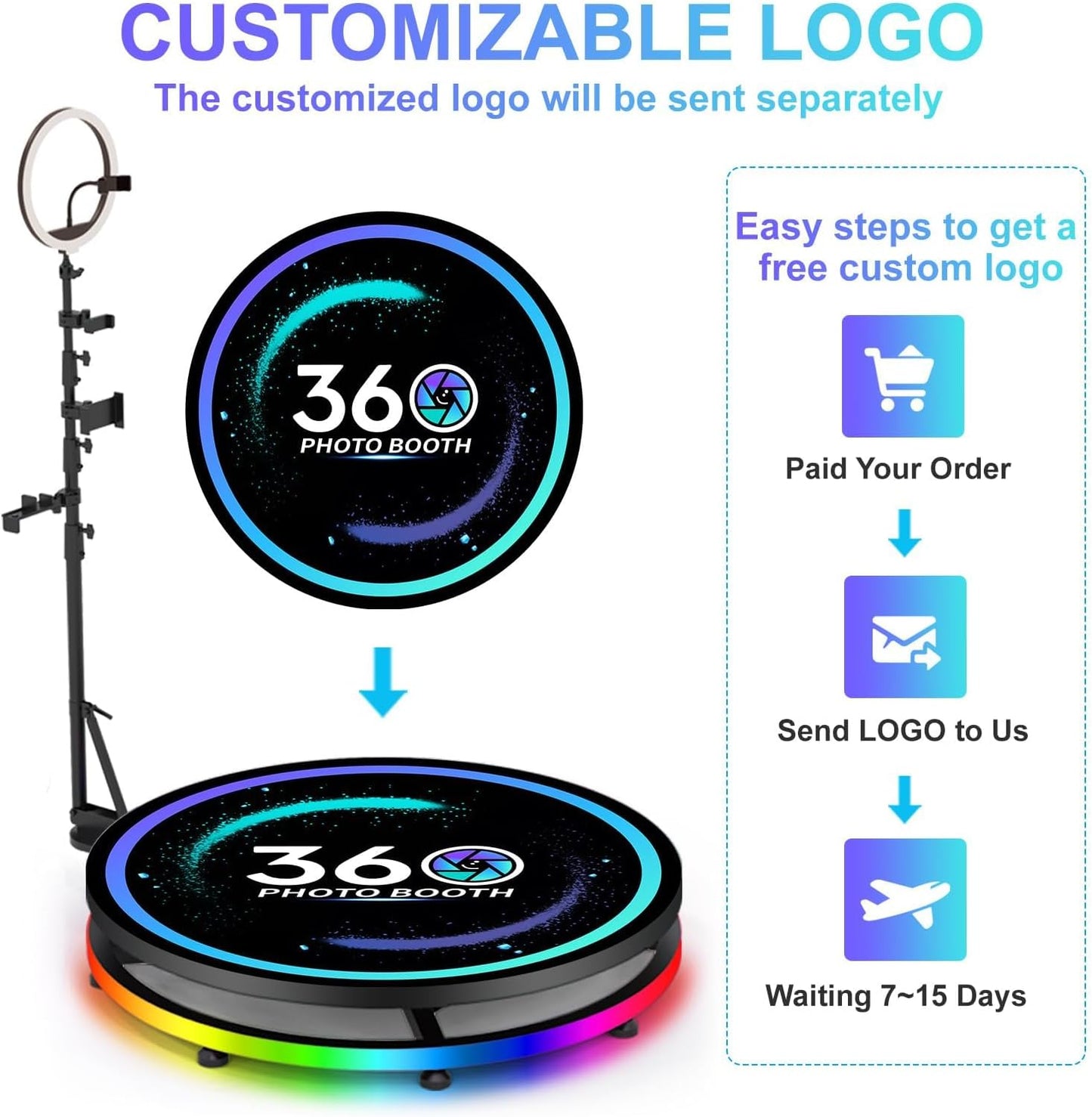 (Excellent) 360 Photo Booth Machine 23.6in PRO • RGB Ring Light • Flig ...